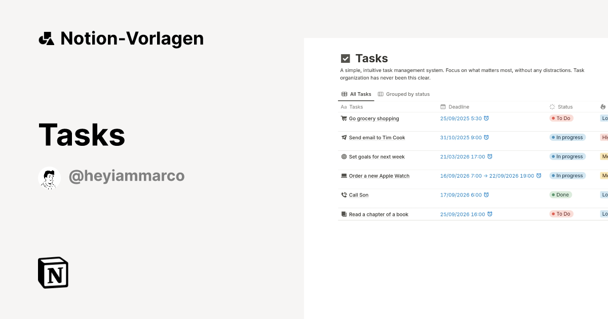 Tasks Vorlage | Notion-Marketplace