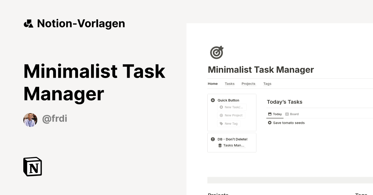 Minimalist Task Manager Vorlage | Notion-Marketplace