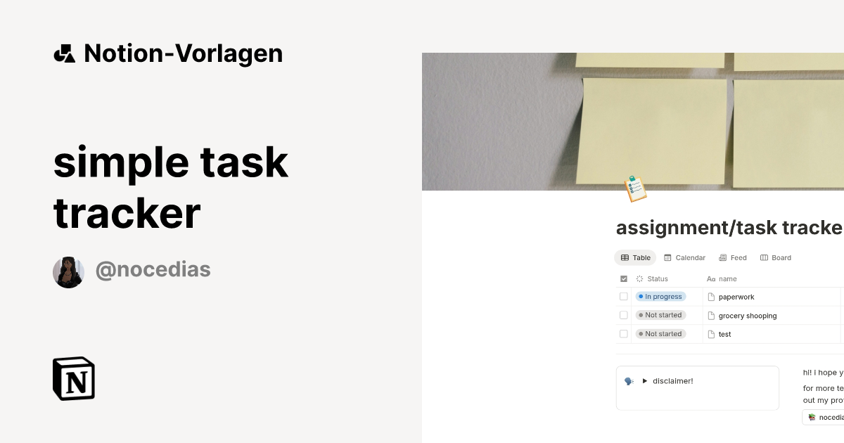 simple task tracker Vorlage von nocedias | Notion-Marketplace