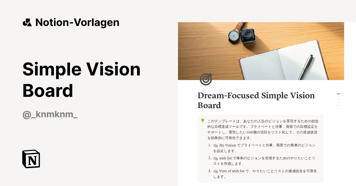 Simple Vision Board Vorlage von Kanami | Notion-Marketplace