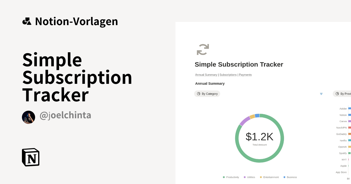 Simple Subscription Tracker Vorlage | Notion-Marketplace