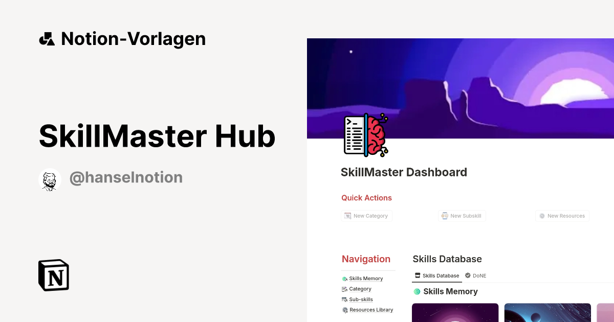 SkillMaster Hub Vorlage von Hansel Systems | Notion-Marketplace