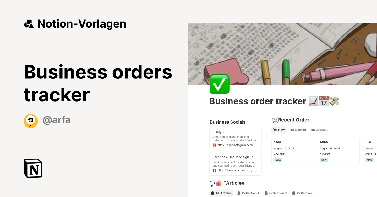 Business orders tracker Vorlage | Notion-Marketplace