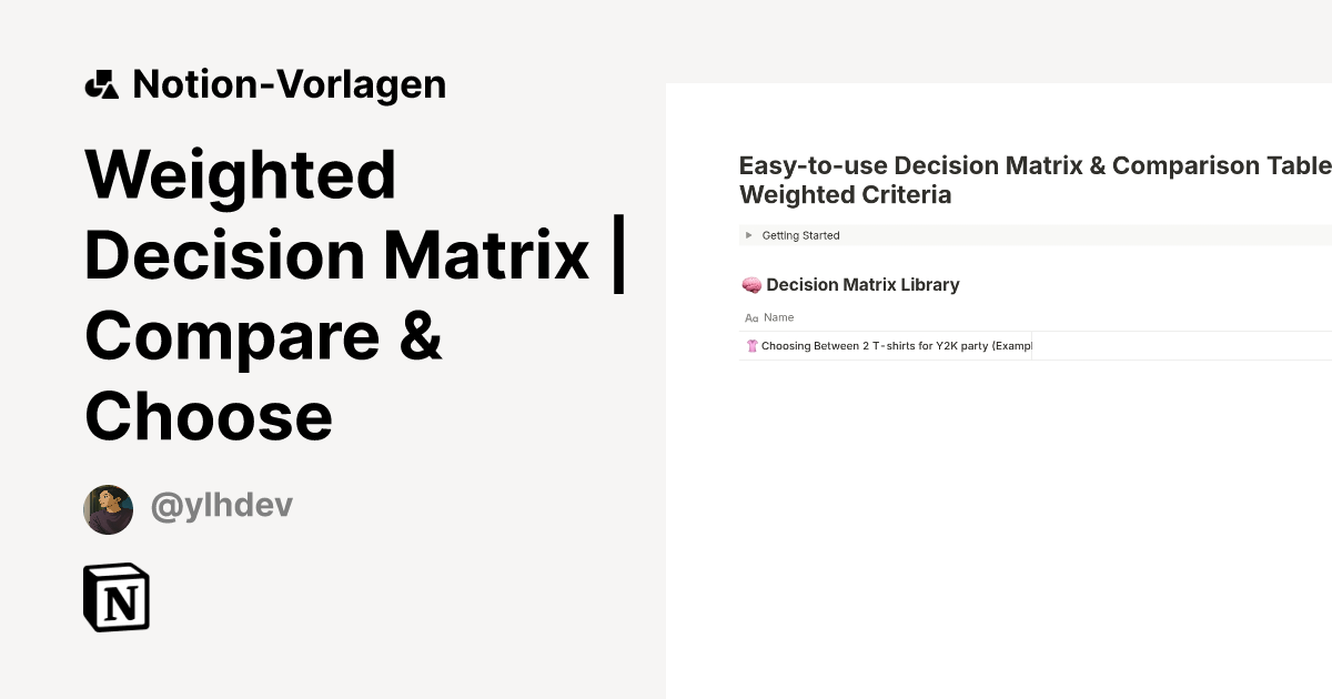 Weighted Decision Matrix | Compare & Choose Vorlage von ylhdev | Notion ...