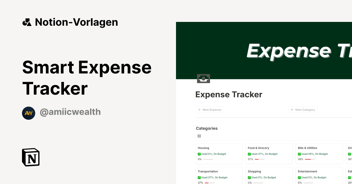 Smart Expense Tracker Vorlage | Notion-Marketplace