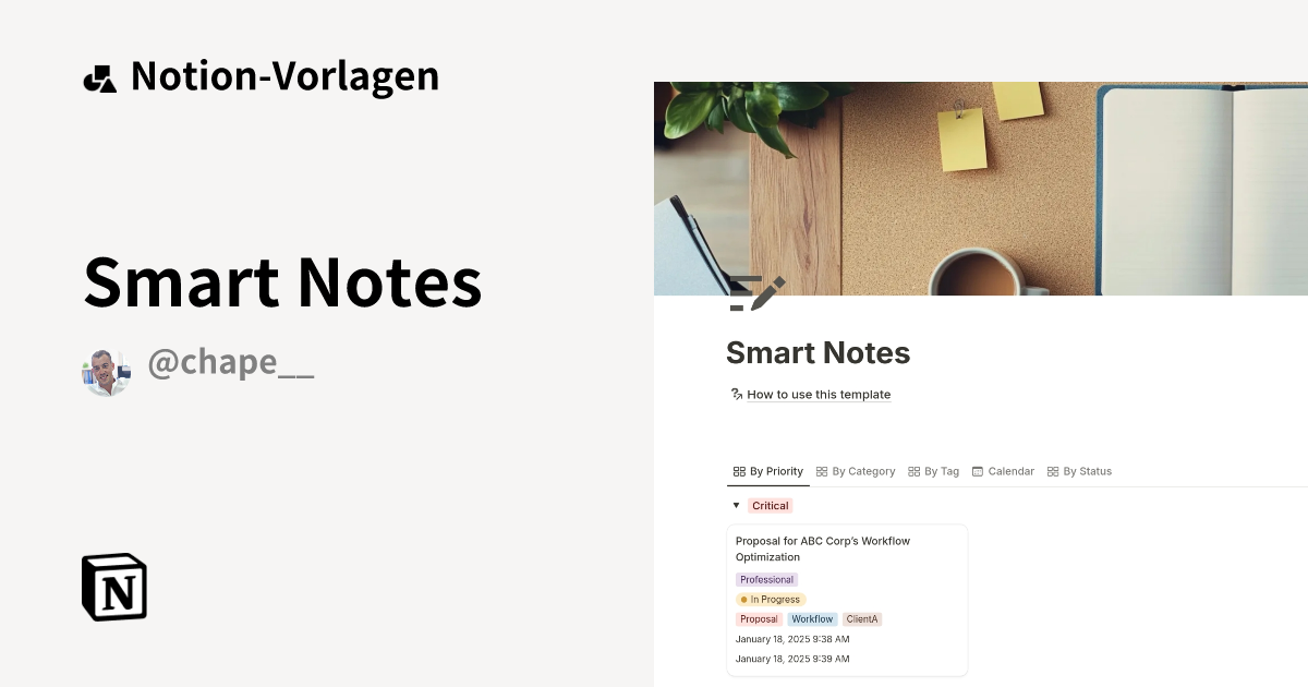 Smart Notes Vorlage | Notion-Marketplace