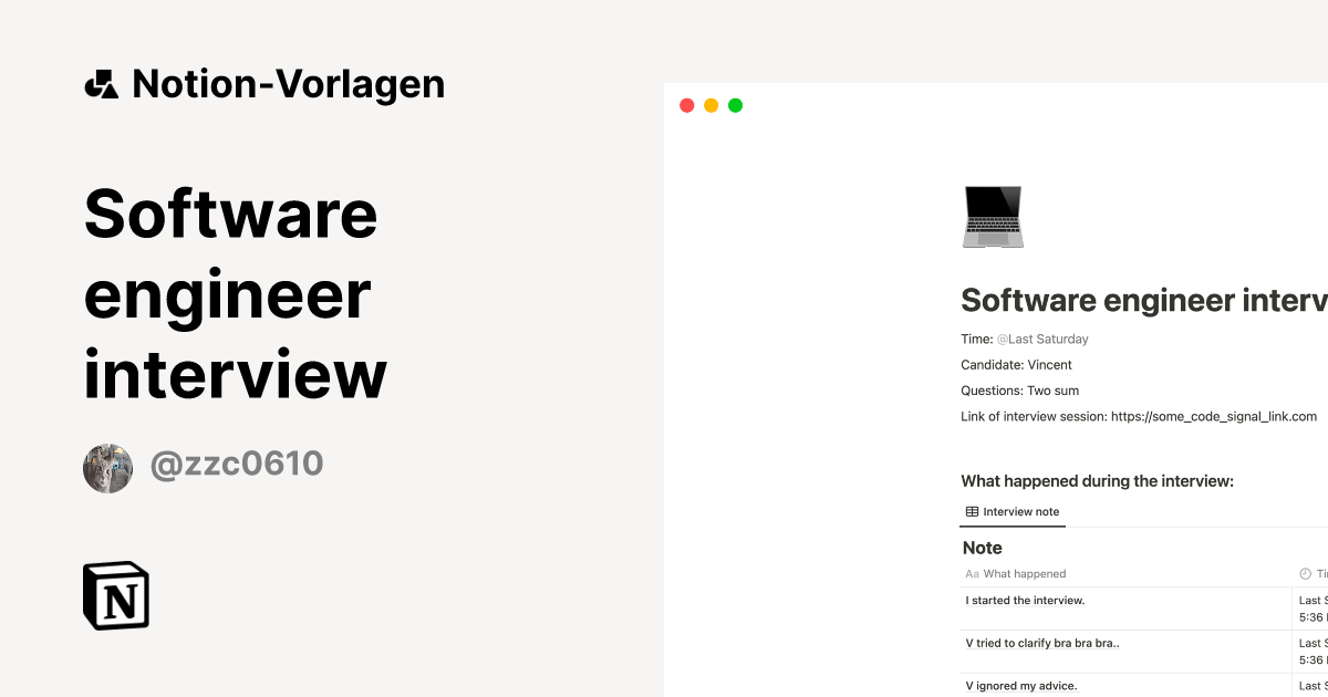 Software engineer interview Vorlage | Notion-Marketplace