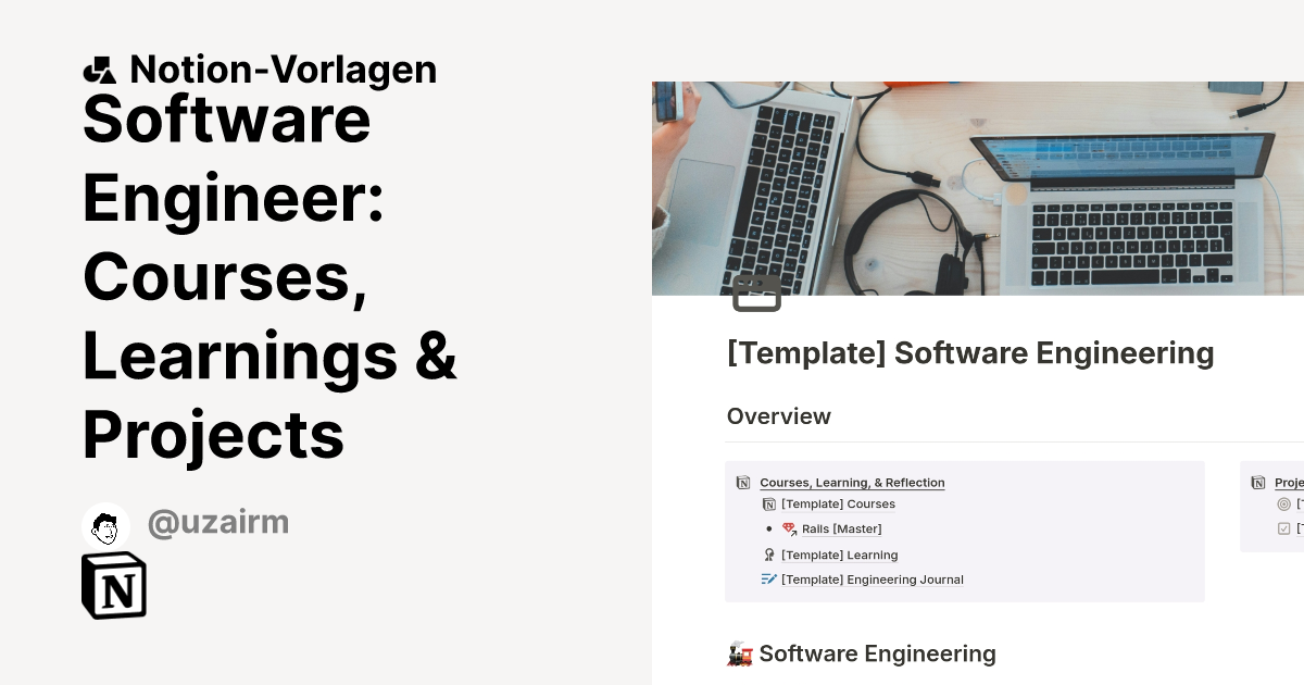 Software Engineer: Courses, Learnings & Projects Vorlage | Notion-Marketplace