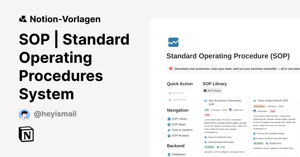 SOP | Standard Operating Procedures System Vorlage | Notion-Marketplace