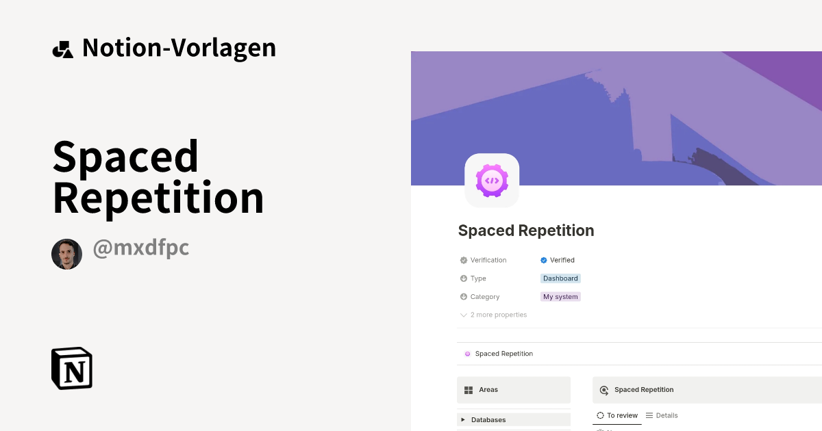 Spaced Repetition Vorlage von Marlon Cerozino | Notion-Marketplace