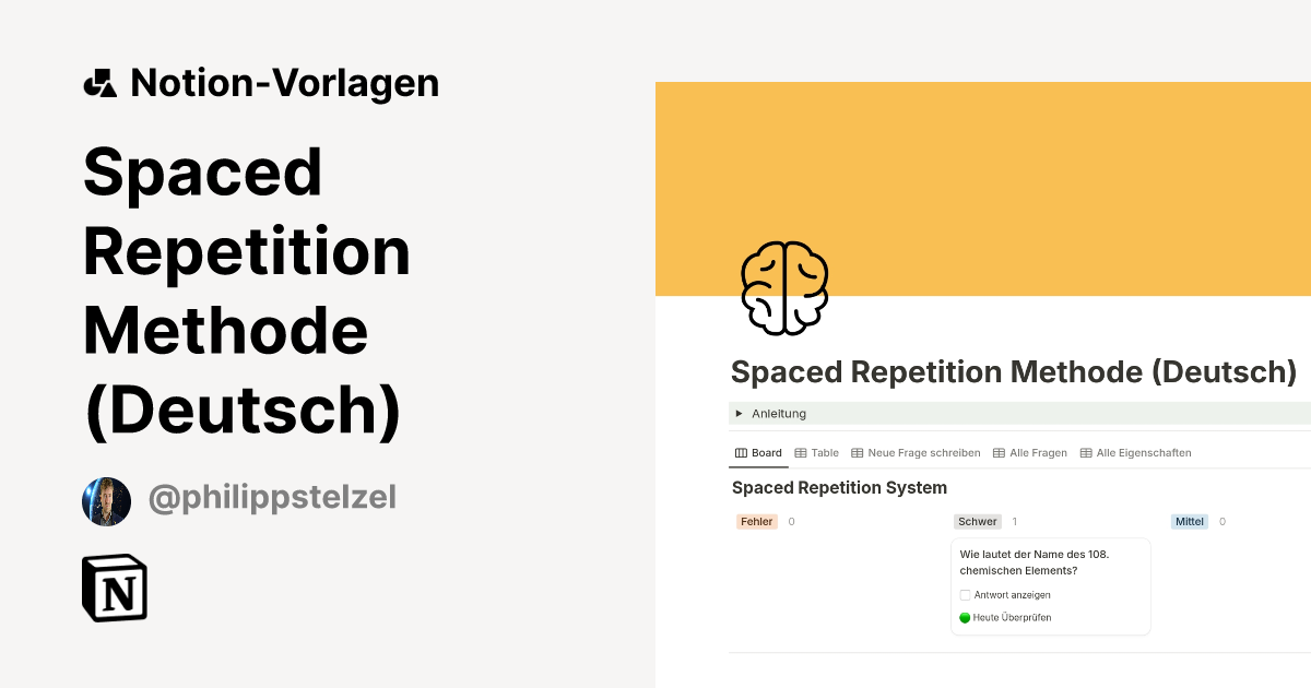 Spaced Repetition Methode (Deutsch) Vorlage | Notion-Marketplace