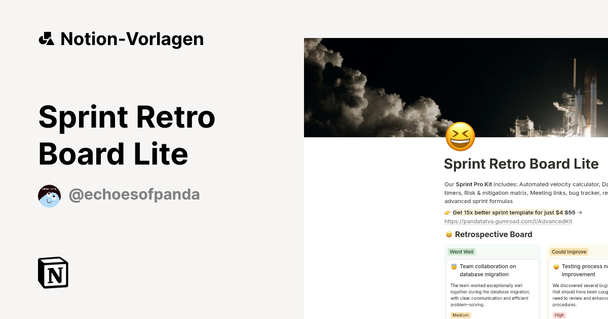 Sprint Retro Board Lite Vorlage von Echoes of Panda🐼 | Notion-Marketplace