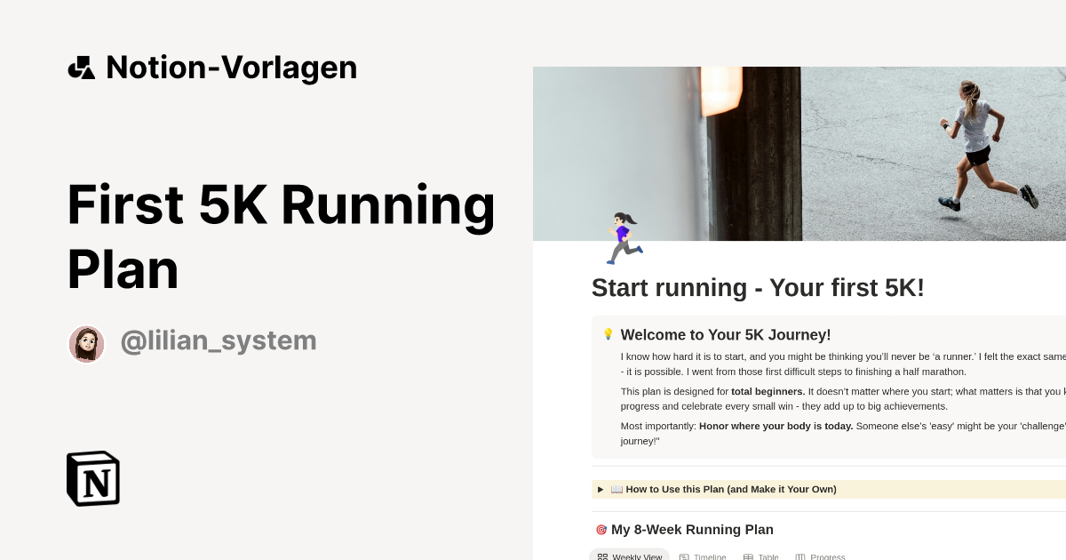 First 5K Running Plan Vorlage | Notion-Marketplace
