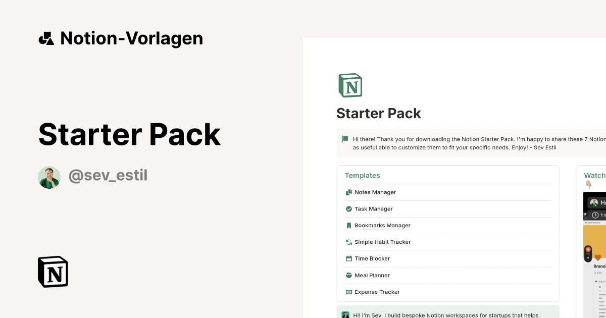Starter Pack Vorlage | Notion-Marketplace
