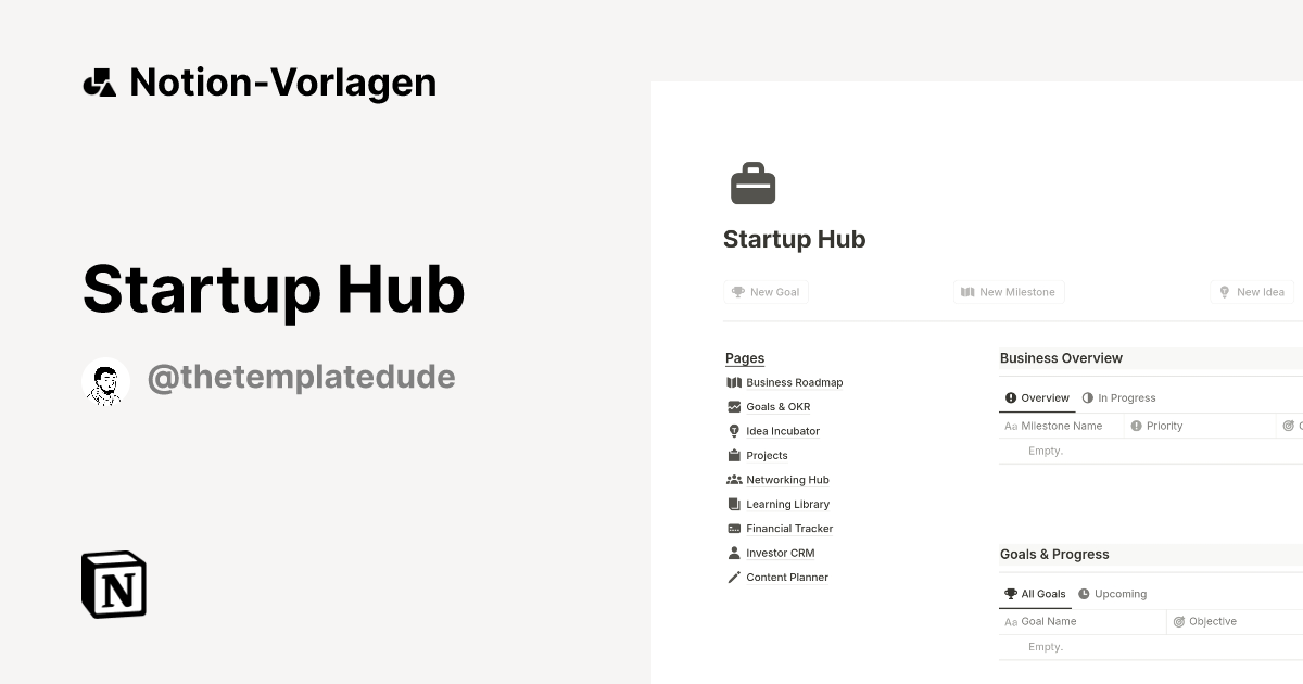 Startup Hub Vorlage | Notion-Marketplace