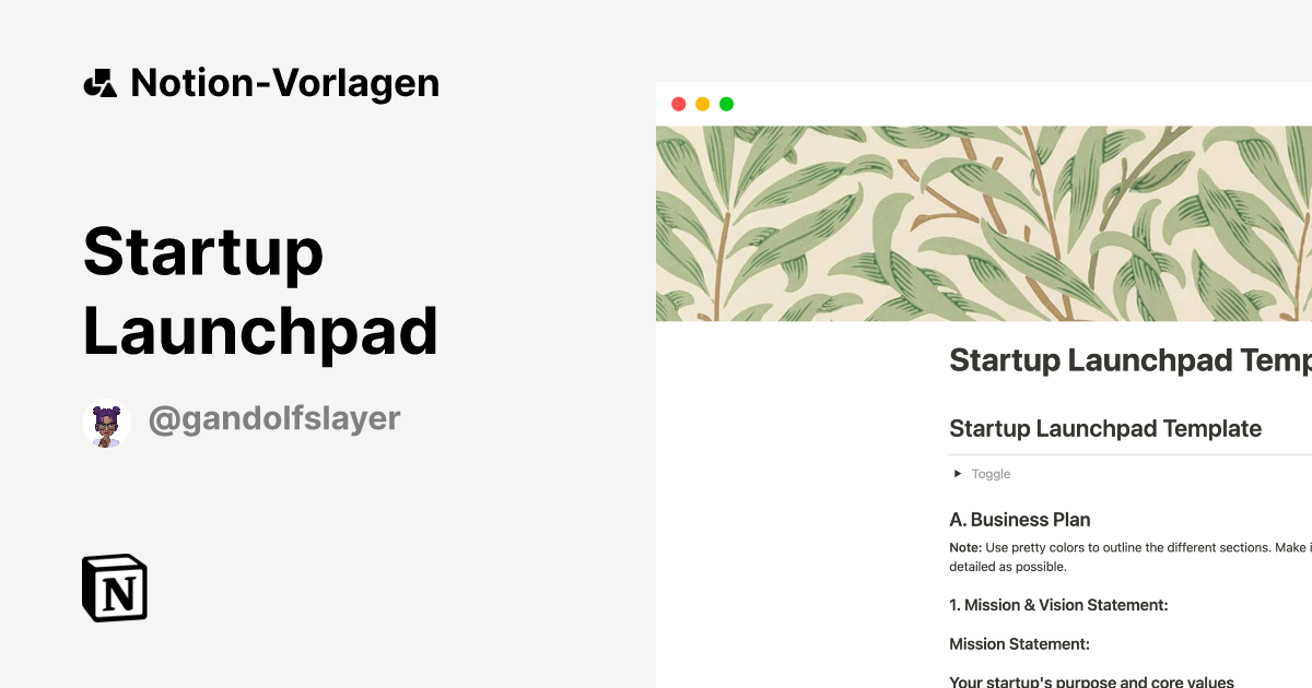 Startup Launchpad Vorlage | Notion-Marketplace