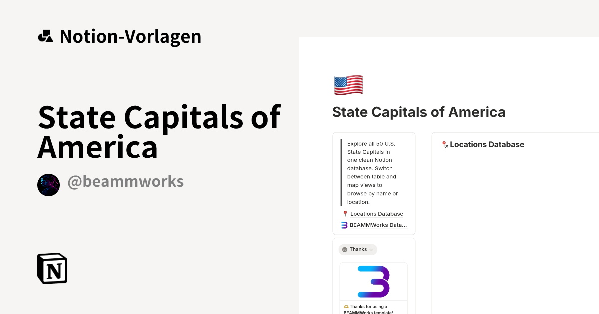 State Capitals of America Vorlage von BEAMMWorks | Notion-Marketplace