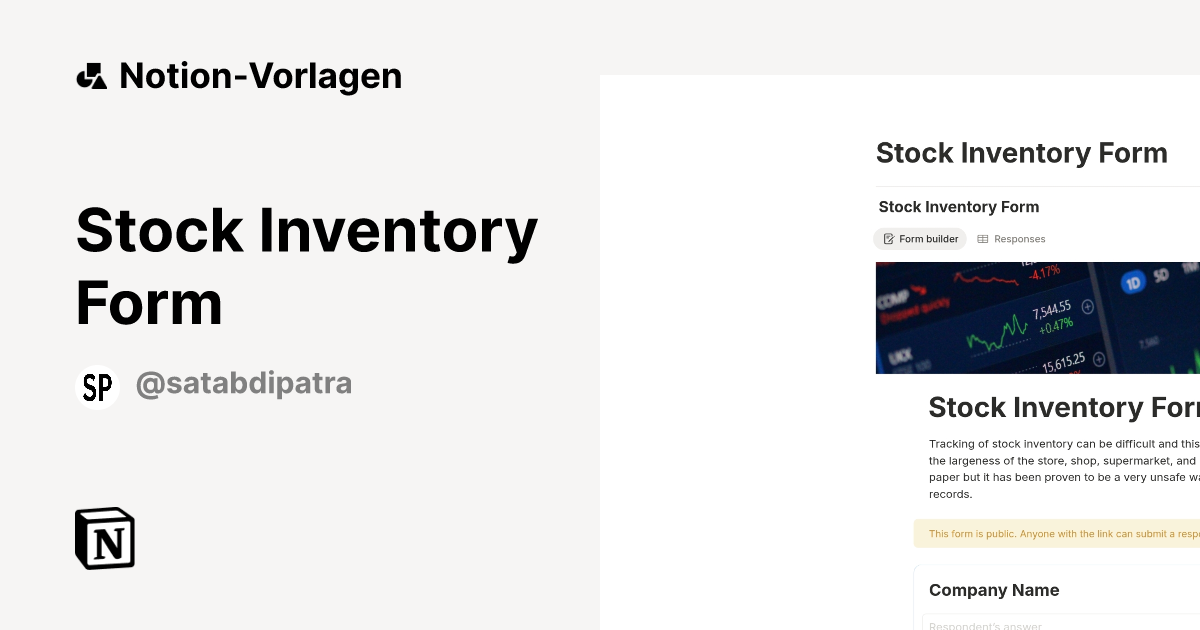 Stock Inventory Form Vorlage von Satabdi Patra | Notion-Marketplace