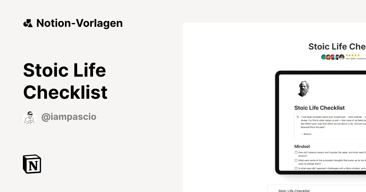 Stoic Life Checklist Vorlage | Notion-Marketplace