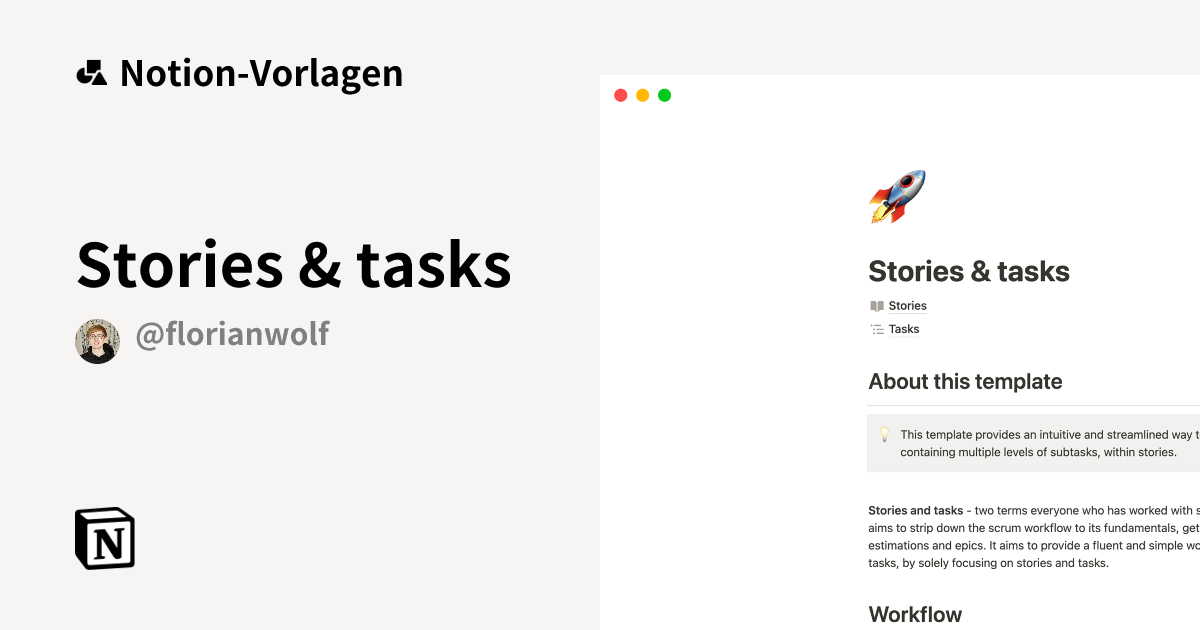 Stories & tasks Vorlage | Notion-Marketplace