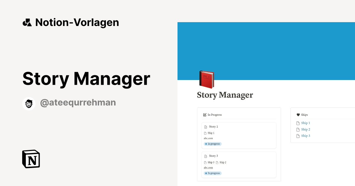Story Manager Vorlage von Ateeq Ur Rehman | Notion-Marketplace