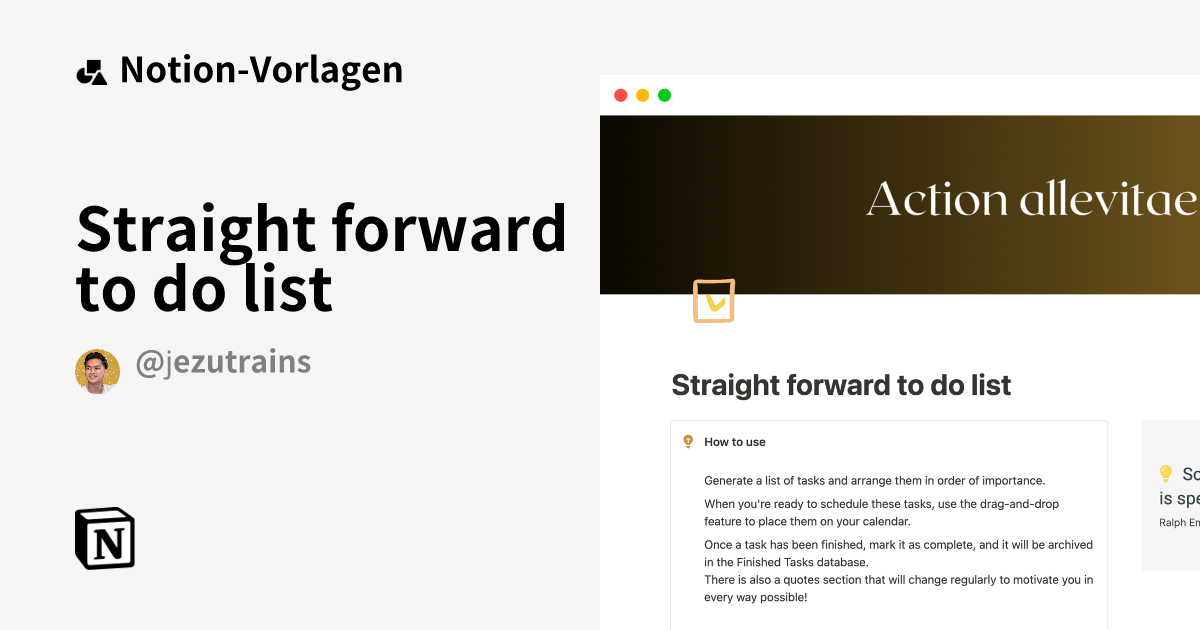 Straight forward to do list Vorlage | Notion-Marketplace