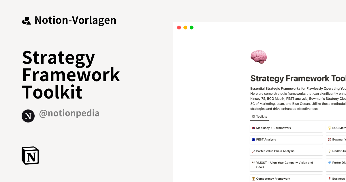 Strategy Framework Toolkit Vorlage von Notionpedia | Notion-Marketplace