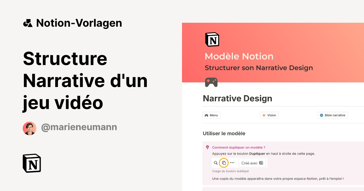 Structure Narrative d'un jeu vidéo Vorlage von Marie Neumann | Notion ...