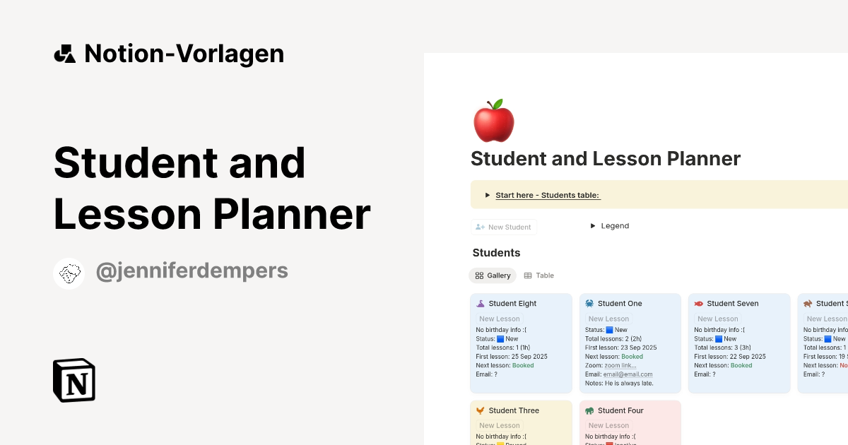 Student and Lesson Planner Vorlage | Notion-Marketplace