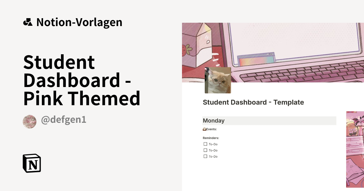 Student Dashboard - Pink Themed Vorlage von defgen1 | Notion-Marketplace