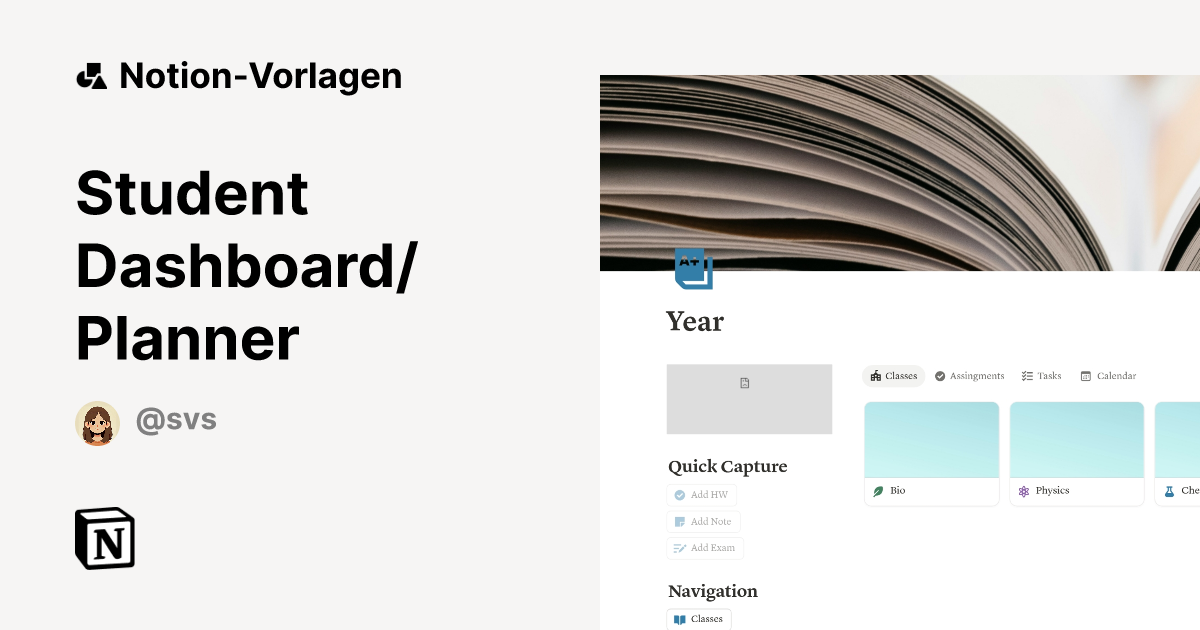 Student Dashboard/ Planner Vorlage von SV | Notion-Marketplace