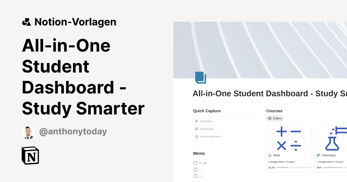 All-in-One Student Dashboard - Study Smarter Vorlage | Notion-Marketplace
