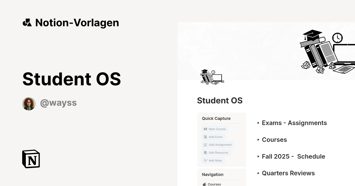 Student OS Vorlage von Wayss | Notion-Marketplace