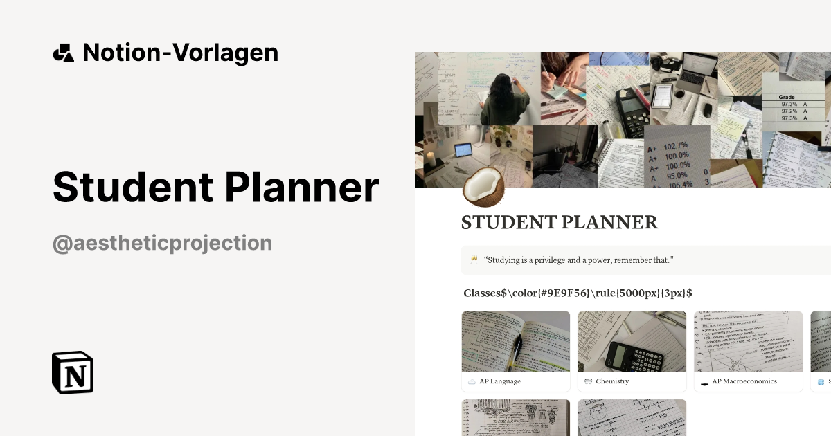 Student Planner Vorlage von AestheticProjection | Notion-Marketplace