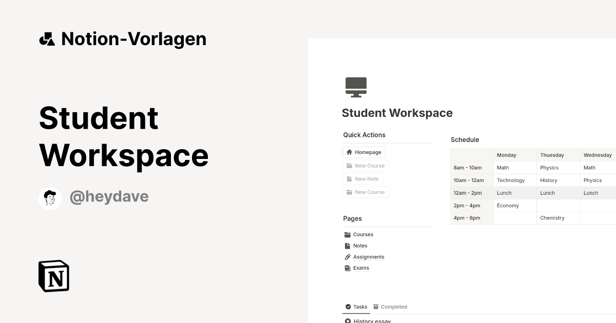 Student Workspace Vorlage | Notion-Marketplace