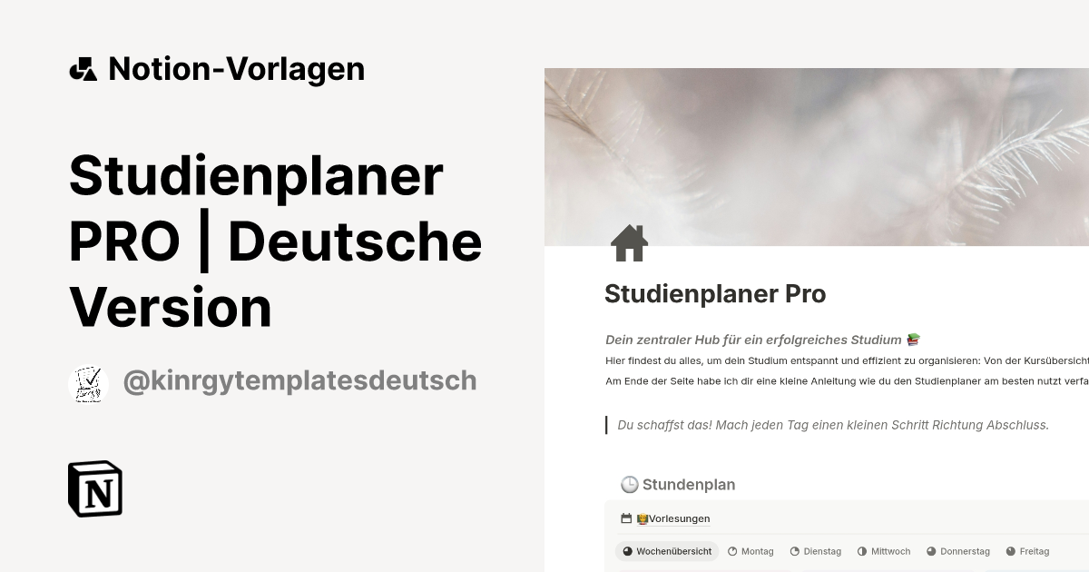 Studienplaner PRO | Deutsche Version Vorlage | Notion-Marketplace