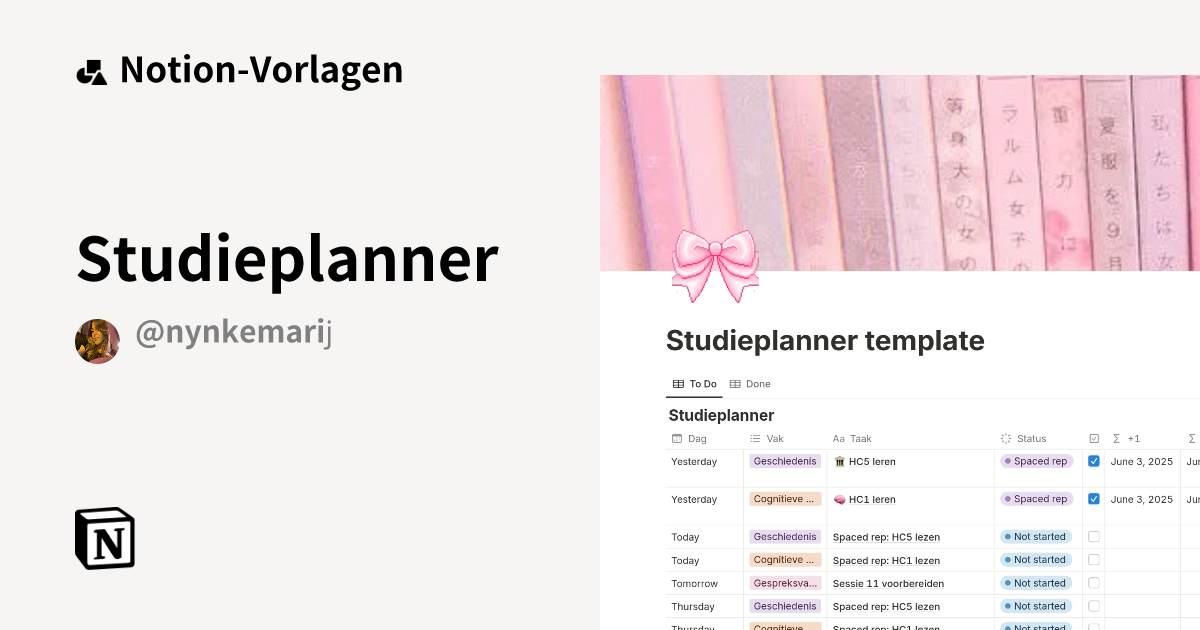Studieplanner Vorlage | Notion-Marketplace