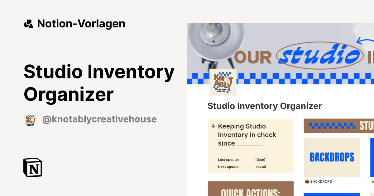 Studio Inventory Organizer Vorlage von Knotably Creative House | Notion ...