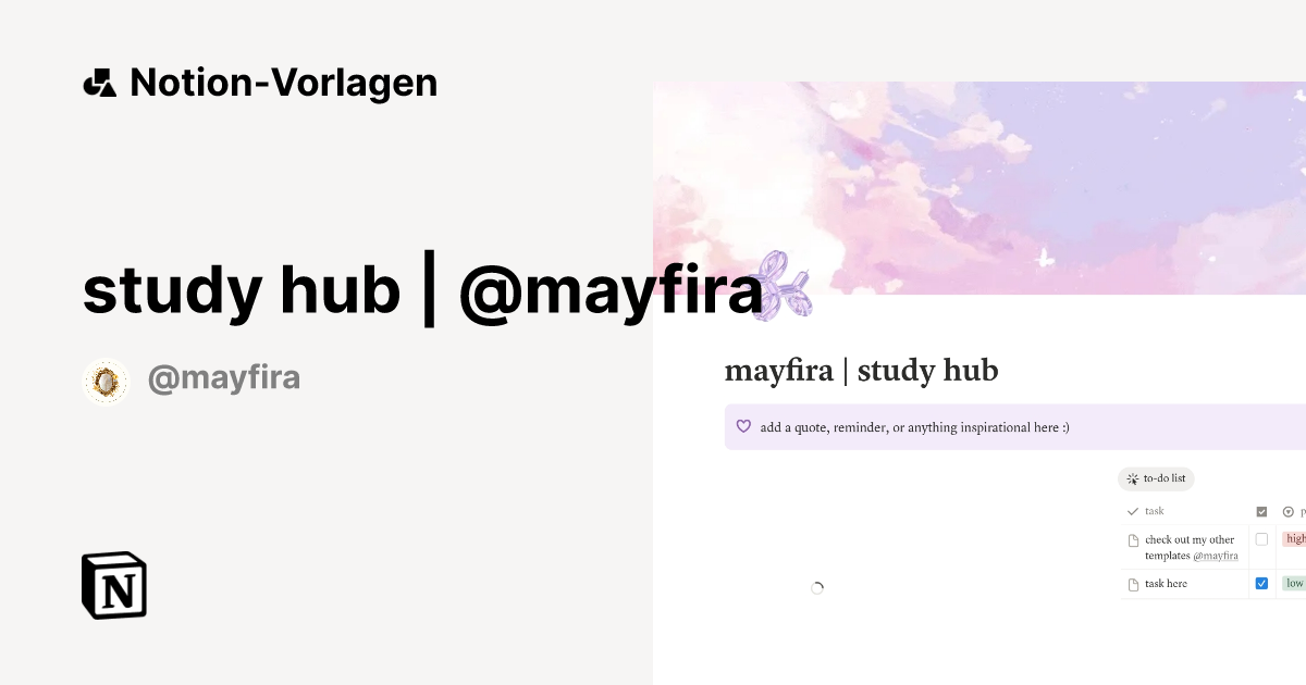 study hub | @mayfira Vorlage | Notion-Marketplace