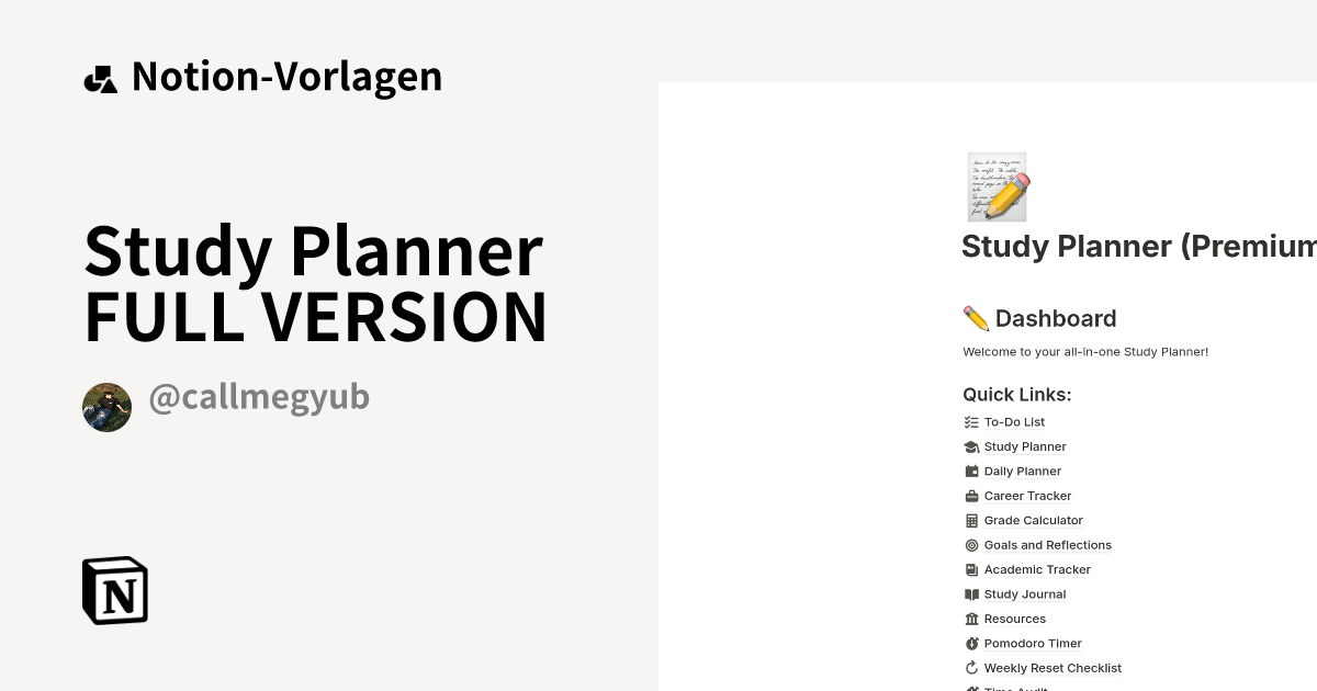 Study Planner FULL VERSION Vorlage | Notion-Marketplace