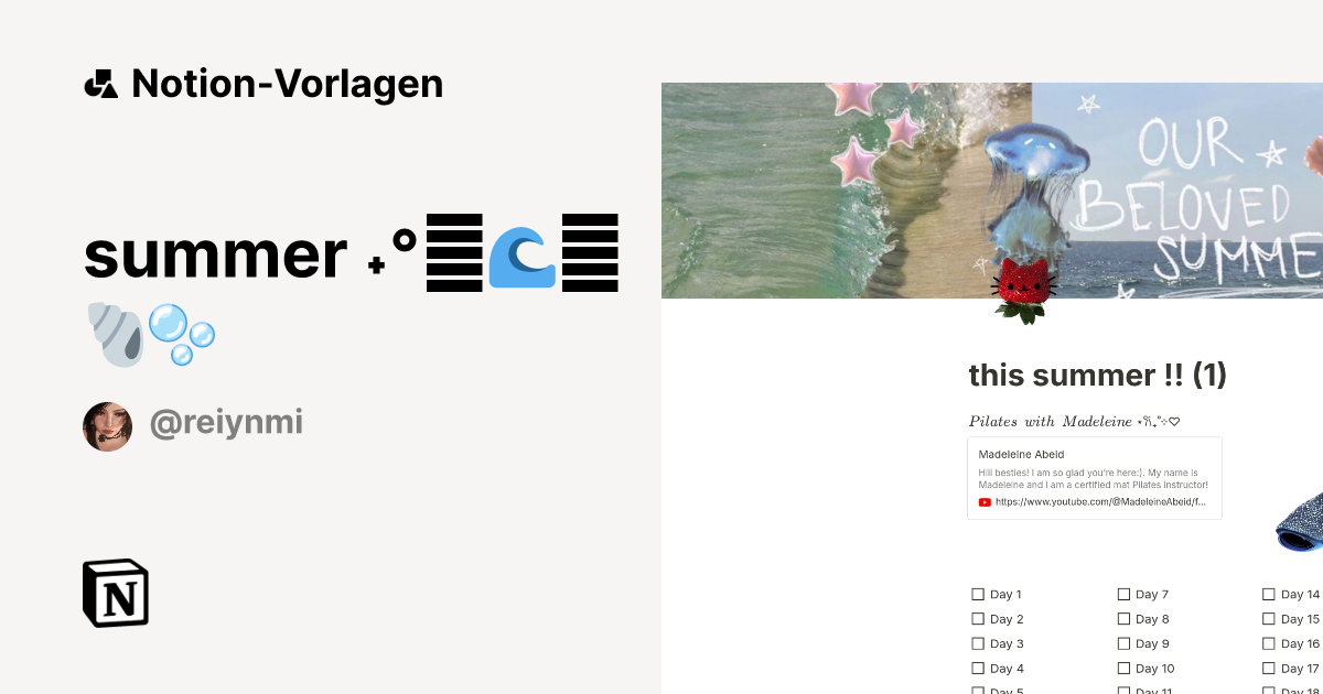 summer ˖°𓇼🌊⋆🐚🫧 Vorlage | Notion-Marketplace