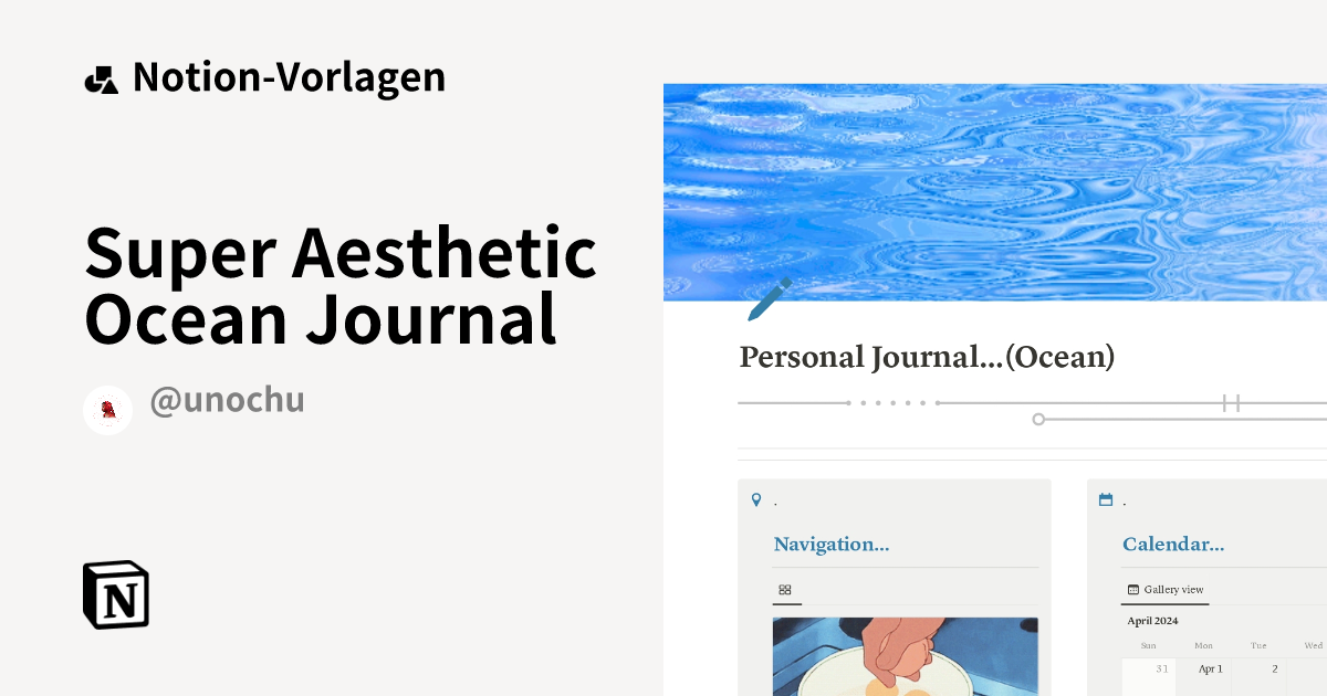 Super Aesthetic Ocean Journal Vorlage von Unochu | Notion-Marketplace