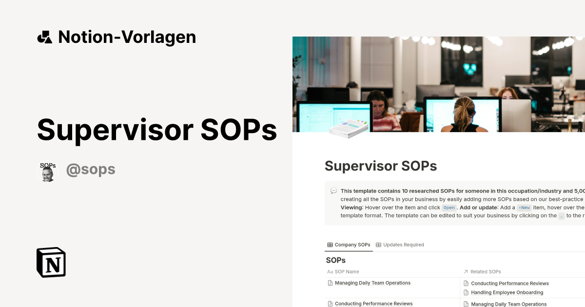 Supervisor SOPs Vorlage | Notion-Marketplace