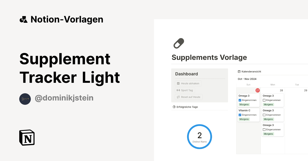 Supplement Tracker Light Vorlage | Notion-Marketplace