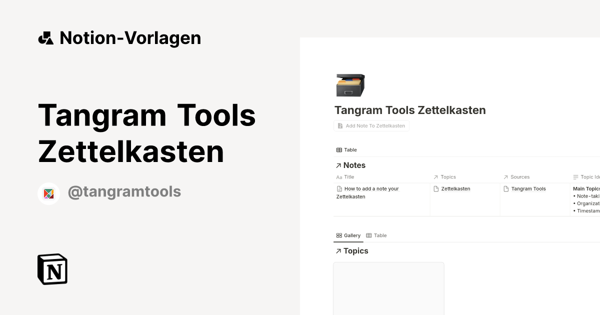 Tangram Tools Zettelkasten Vorlage | Notion-Marketplace