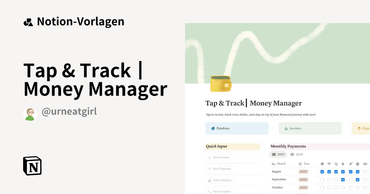 Tap & Track┃ Money Manager Vorlage | Notion-Marketplace