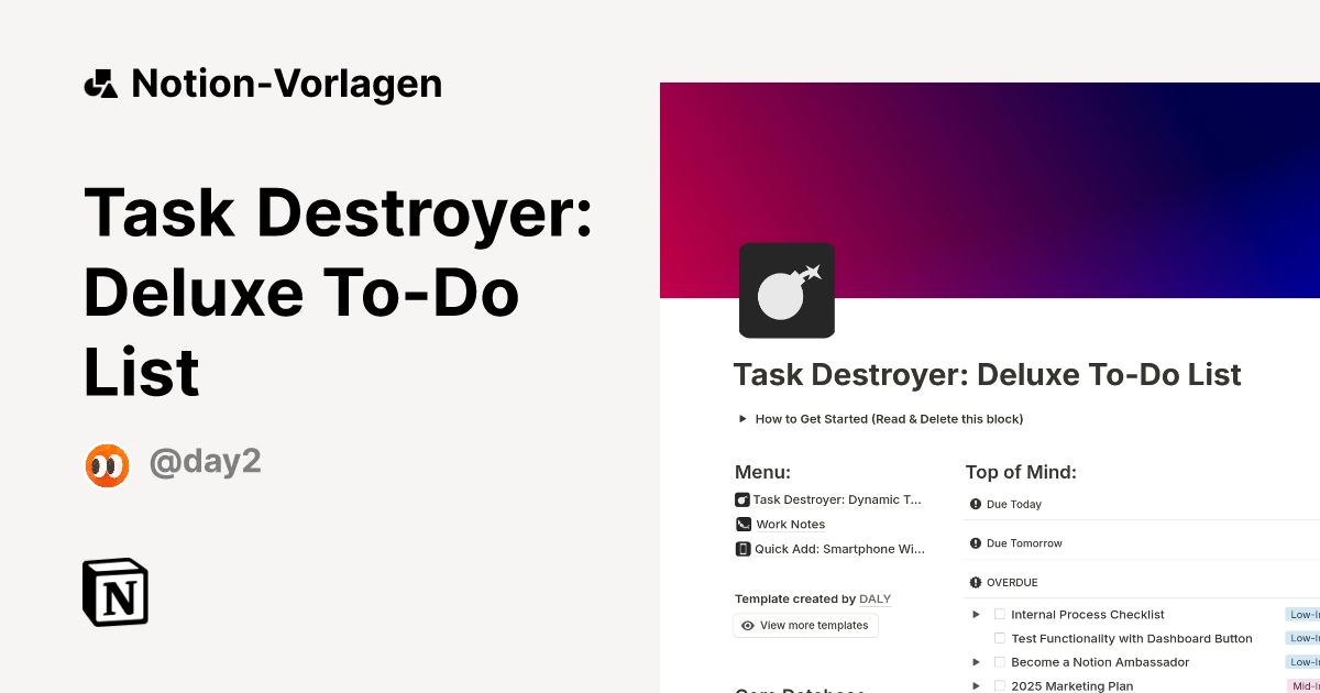 Task Destroyer: Deluxe To-Do List Vorlage | Notion-Marketplace