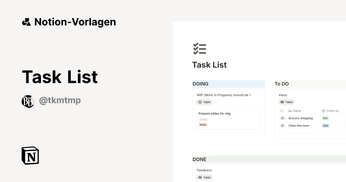 Task List Vorlage | Notion-Marketplace