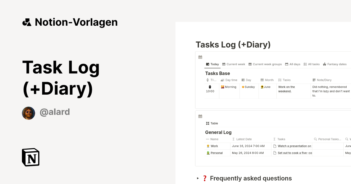 Task Log (+Diary) Vorlage | Notion-Marketplace