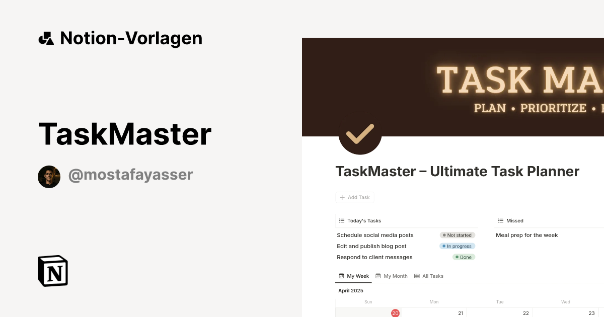 TaskMaster Vorlage | Notion-Marketplace